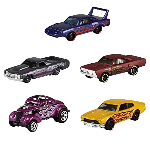 Hot Wheels 1:64 Scale Die-Cast Toy Cars 5-Pack, Set of 5 Toy Race Cars, Hot Rods, Character Cars, Rescue or Pick-Up Trucks (Styles May Vary)