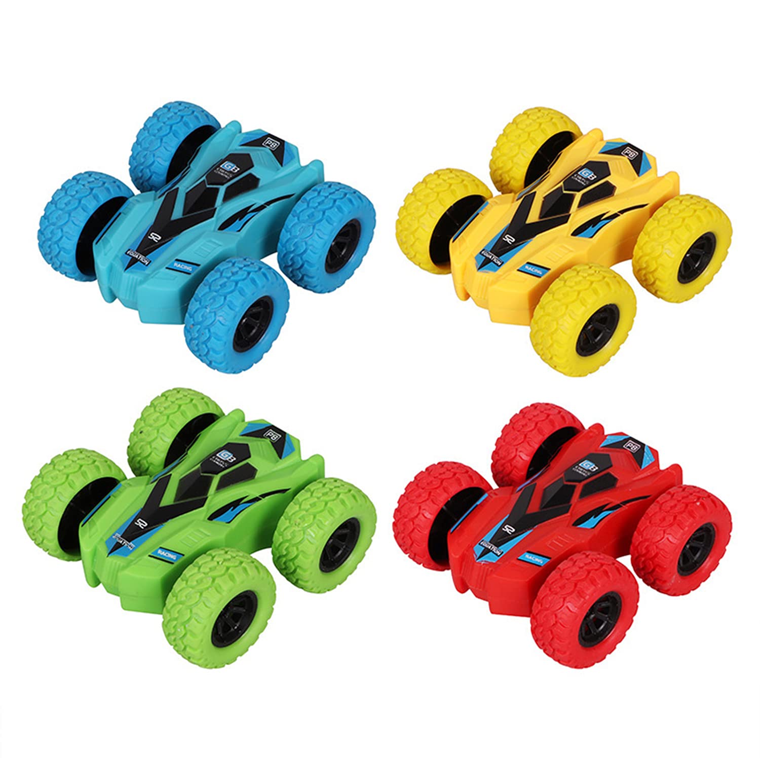 Nenrte Pull Back Cars Double-Sided Friction Powered Vehicles Flips Shockproof Inertia Cars Pull Cars for Boys Girls Toddler Birthday Gift Age 3+ Years Old(4PCS)