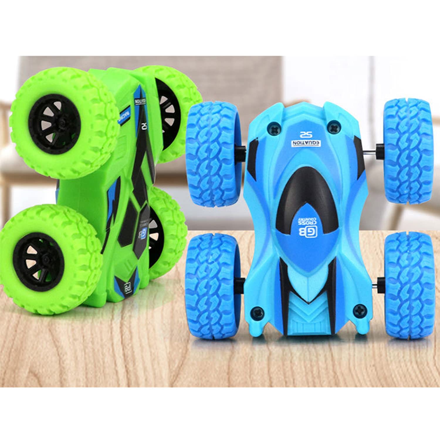 Nenrte Pull Back Cars Double-Sided Friction Powered Vehicles Flips Shockproof Inertia Cars Pull Cars for Boys Girls Toddler Birthday Gift Age 3+ Years Old(4PCS)