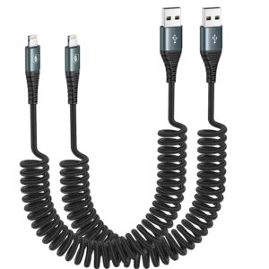 jukekul coiled lightning cable 3ft nylon braided, iphone charger fast charging for car [apple mfi certified], compatible with iphone14/13/12/11 pro max/xs max/xr/xs/x/8/7/plus/6s ipad/ipod-2pack