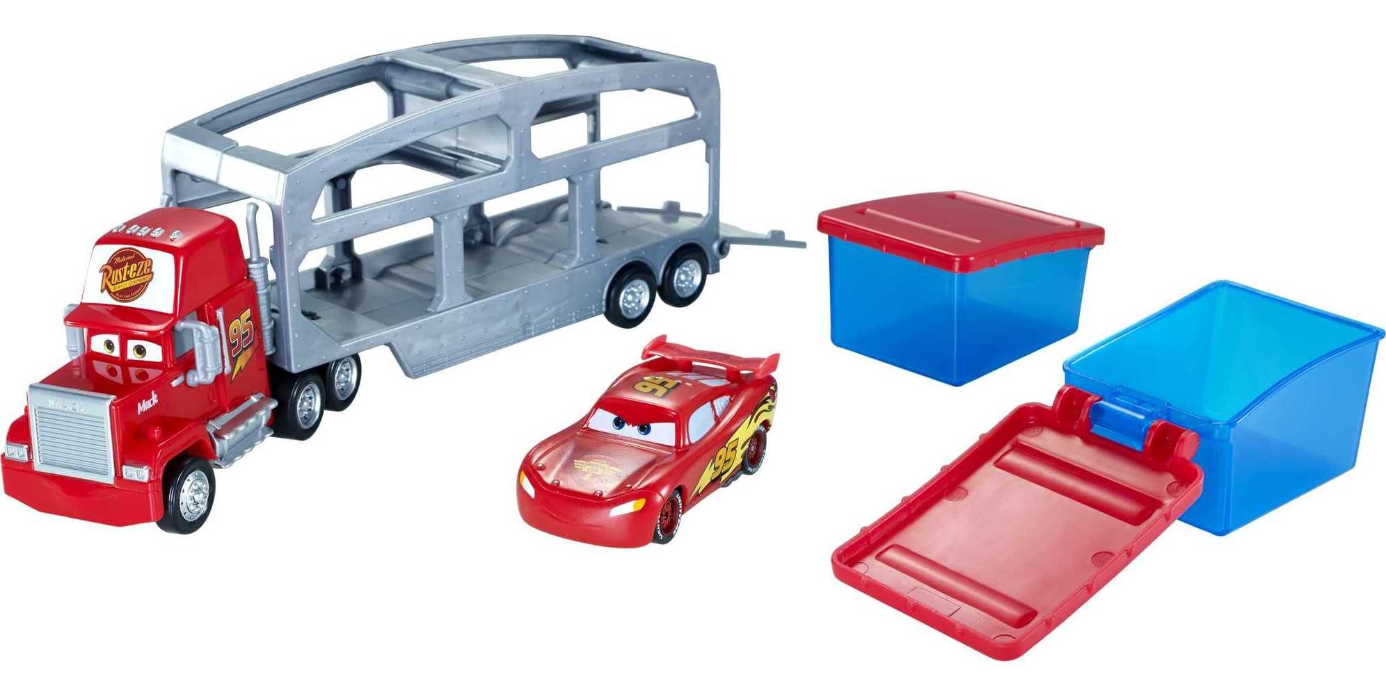 Mattel Disney and Pixar Cars Mack Toy Truck & Lightning McQueen Color-Change Car, Dip & Dunk Trailer with 2 Levels & 2 Water Tanks