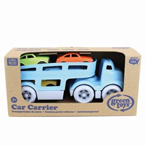 Green Toys Car Carrier, Blue - Pretend Play, Motor Skills, Kids Toy Vehicle. No BPA, phthalates, PVC. Dishwasher Safe, Recycled Plastic, Made in USA (4 Piece Set)