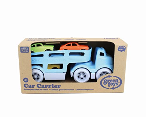 Green Toys Car Carrier, Blue - Pretend Play, Motor Skills, Kids Toy Vehicle. No BPA, phthalates, PVC. Dishwasher Safe, Recycled Plastic, Made in USA (4 Piece Set)