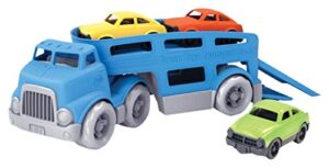 green toys car carrier, blue - pretend play, motor skills, kids toy vehicle. no bpa, phthalates, pvc. dishwasher safe, recycled plastic, made in usa (4 piece set)