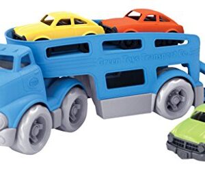 Green Toys Car Carrier, Blue - Pretend Play, Motor Skills, Kids Toy Vehicle. No BPA, phthalates, PVC. Dishwasher Safe, Recycled Plastic, Made in USA (4 Piece Set)