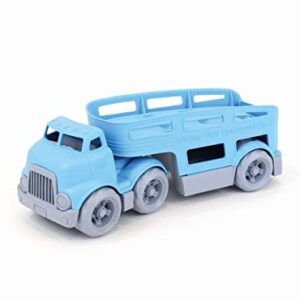 Green Toys Car Carrier, Blue - Pretend Play, Motor Skills, Kids Toy Vehicle. No BPA, phthalates, PVC. Dishwasher Safe, Recycled Plastic, Made in USA (4 Piece Set)