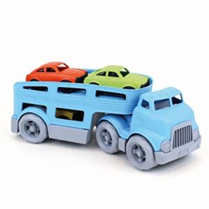 Green Toys Car Carrier, Blue - Pretend Play, Motor Skills, Kids Toy Vehicle. No BPA, phthalates, PVC. Dishwasher Safe, Recycled Plastic, Made in USA (4 Piece Set)