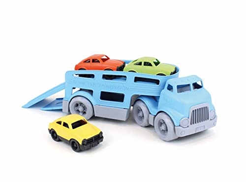 Green Toys Car Carrier, Blue - Pretend Play, Motor Skills, Kids Toy Vehicle. No BPA, phthalates, PVC. Dishwasher Safe, Recycled Plastic, Made in USA (4 Piece Set)