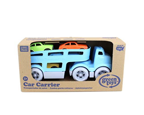 Green Toys Car Carrier, Blue - Pretend Play, Motor Skills, Kids Toy Vehicle. No BPA, phthalates, PVC. Dishwasher Safe, Recycled Plastic, Made in USA (4 Piece Set)