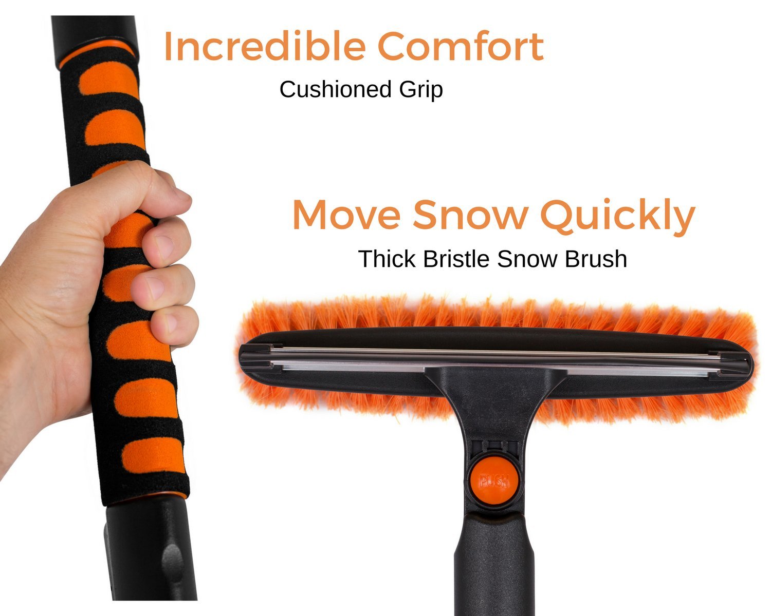 Snow MOOver 39" Extendable Snow Brush with Detachable Ice Scraper | 11" Wide Squeegee & Bristle Head | Lightweight Aluminum Body with Ergonomic Grip | No Scratch Winter Cleaning Tool for Cars & SUVs