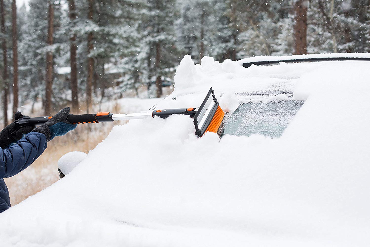 Snow MOOver 39" Extendable Snow Brush with Detachable Ice Scraper | 11" Wide Squeegee & Bristle Head | Lightweight Aluminum Body with Ergonomic Grip | No Scratch Winter Cleaning Tool for Cars & SUVs