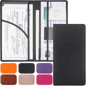 lumimokki premium leather car registration & insurance card holder with magnetic shut - for documents, cards, license (black)