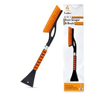 econour 27" aluminum snow brush with ice scrapers for car windshield and window | car snow scraper and brush with ergonomic foam grip winter accessories (orange)