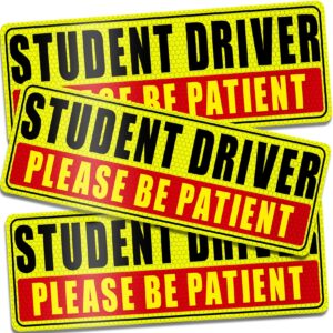 sukh student driver magnet for car - be patient student driver magnet boys and girls new student driver sticker safety warning reflective signs reusable movable 3 pcs