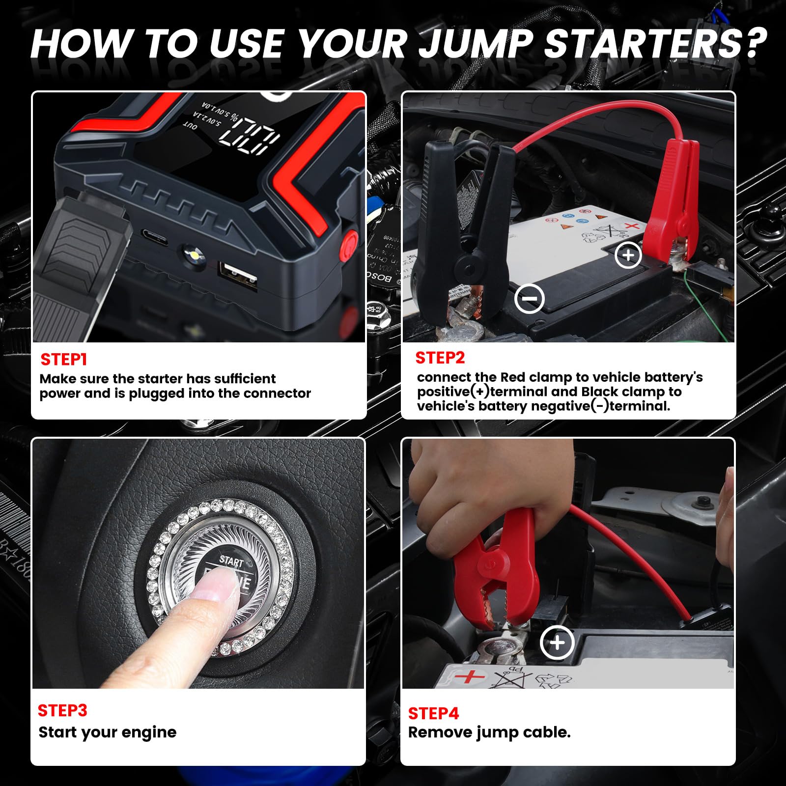 Gillaway 016 Jump Starter 3000A Peak, Jump Starter Battery Pack up to 50 Jump Starts, 12V Jump Box for Car Battery, up to 9.0L Gas and 7.0L Diesel Engines, Jump Starter Portable Power Bank/LED Light