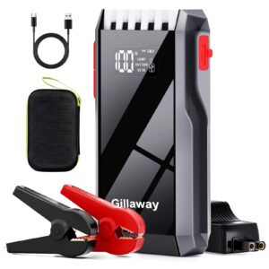 gillaway 012 jump starter battery pack, 4000a peak car battery charger jump starter for up to 10.0l gas or 8.0l diesel engine,12v car jumper starter portable with full lcd screen & led light & usb