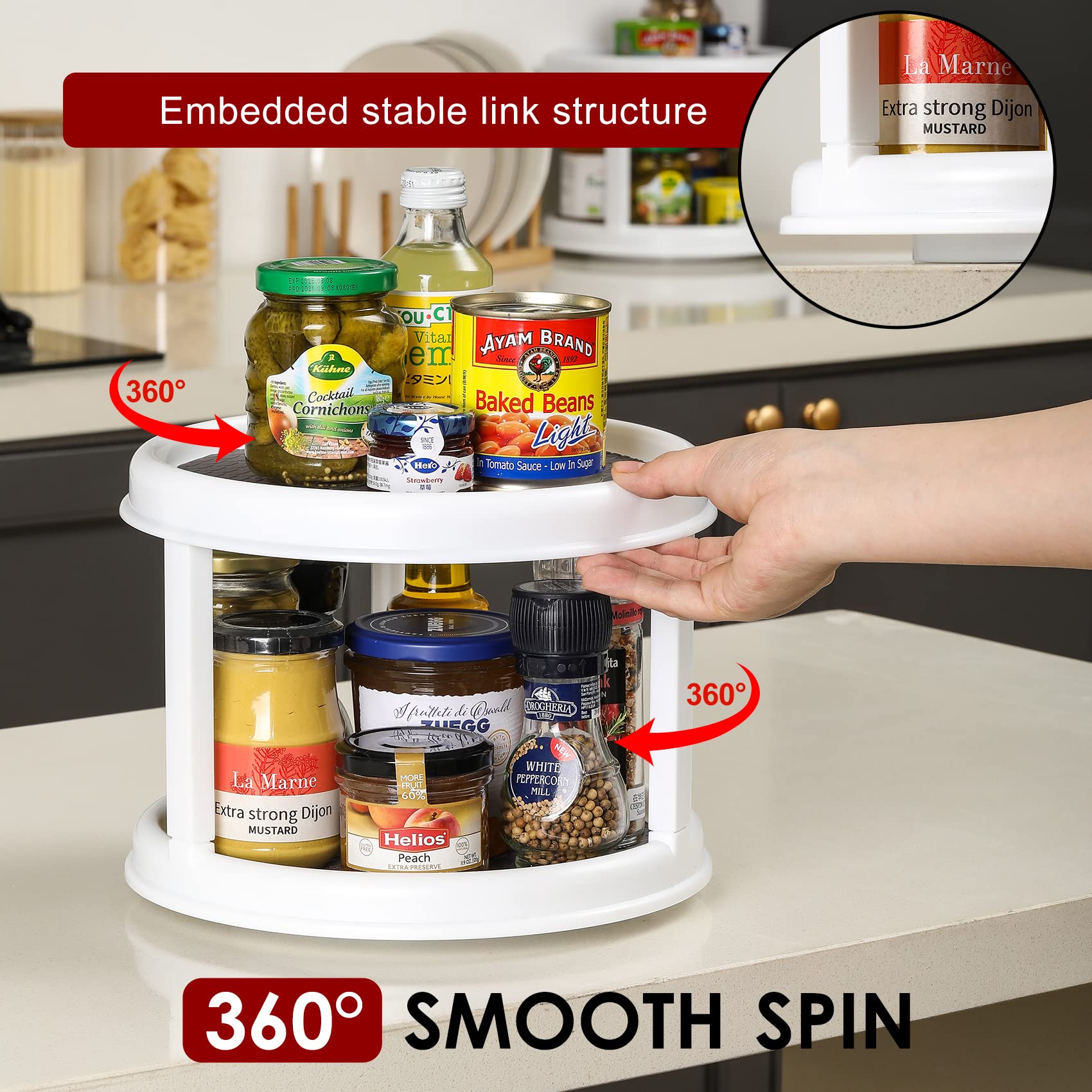 2 Tier 10-Inch Turntable Lazy Susan Spice Organizer - Rotating Rack Spinner for Table Top, Pantry, Medicine Cabinet Organization Storage - Kitchen, Fridge, Bathroom, Vanity Makeup Organizing