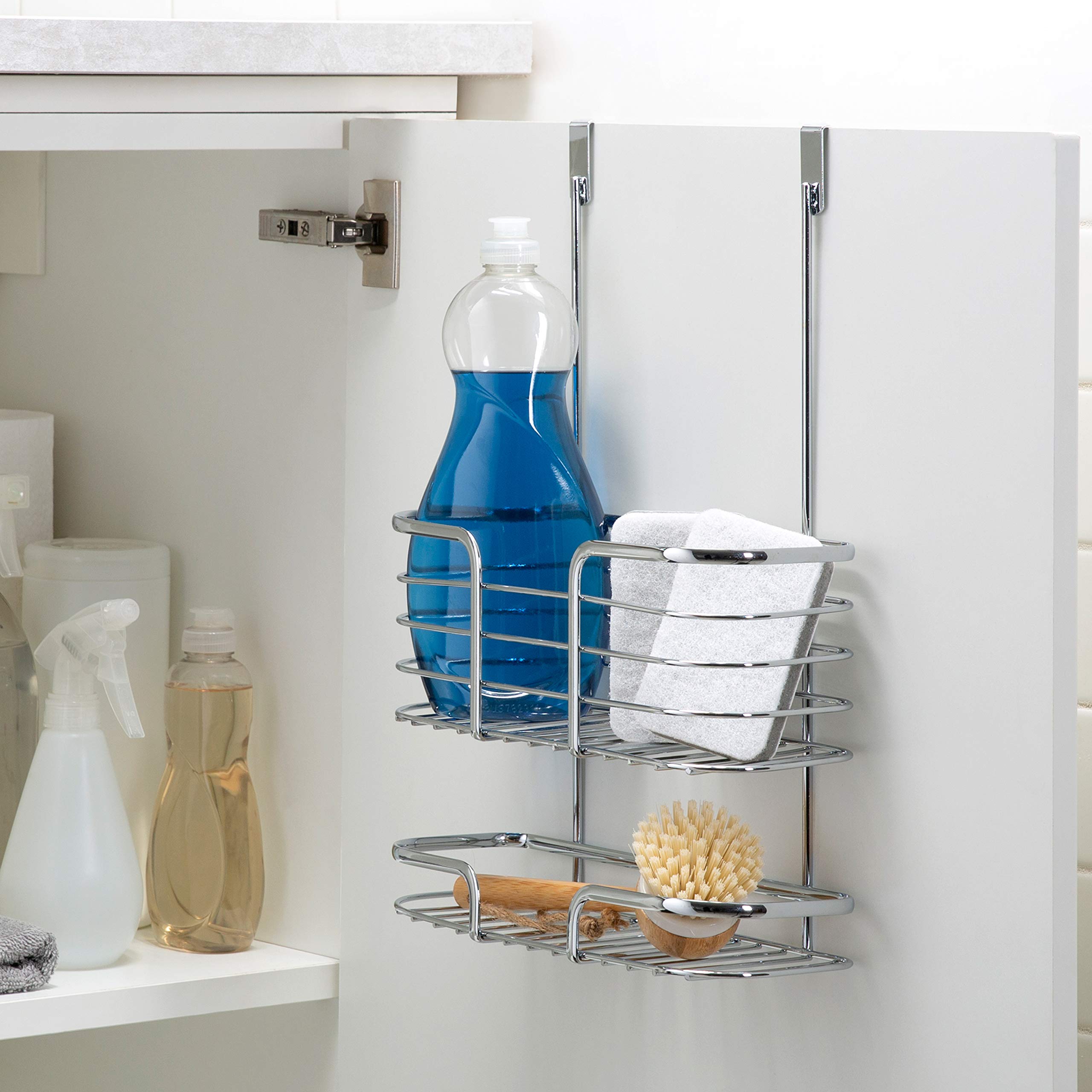 Kitchen Details Chrome 2 Tier Over The Cabinet Organizer | Single Basket | Door Hanging Storage | Bathroom | Kitchen