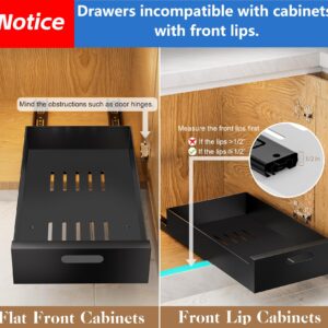 1 Pack | Pull Out Cabinet Organizer Adhesive, 10-Inch Wide Sturdy Carbon Steel Pull Out Drawers for Cabinets, Slide-Out Shelves for Pantry and Bathroom Vanity - 16.9'' Depth x 3.1'' Height.