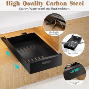 1 Pack | Pull Out Cabinet Organizer Adhesive, 10-Inch Wide Sturdy Carbon Steel Pull Out Drawers for Cabinets, Slide-Out Shelves for Pantry and Bathroom Vanity - 16.9'' Depth x 3.1'' Height.