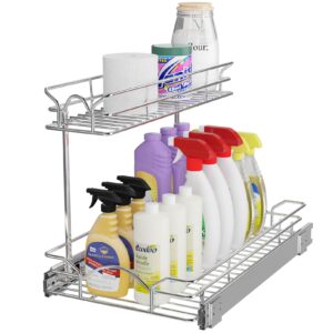 ocg under sink cabinet organizer two tier pull out shelf (11.75w x 17d), under sink sliding shelf for kitchen bathroom cabinet 2 tier chrome