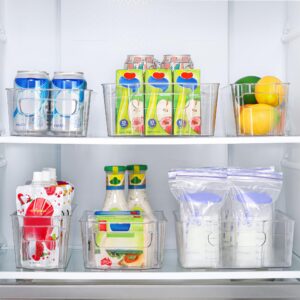 HOOJO Refrigerator Organizer Bins - 4pcs Clear Plastic Bins For Fridge, Freezer, Kitchen Cabinet, Pantry Organization, BPA Free Fridge Organizer, 12.5" Long-Medium, Clear