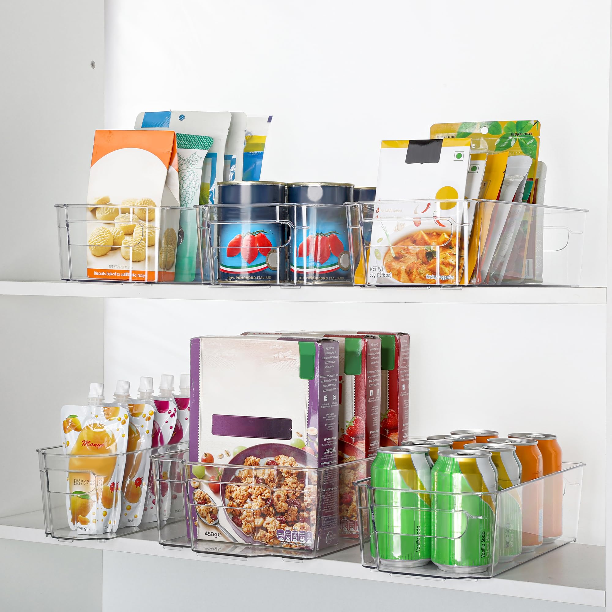 HOOJO Refrigerator Organizer Bins - 4pcs Clear Plastic Bins For Fridge, Freezer, Kitchen Cabinet, Pantry Organization, BPA Free Fridge Organizer, 12.5" Long-Medium, Clear