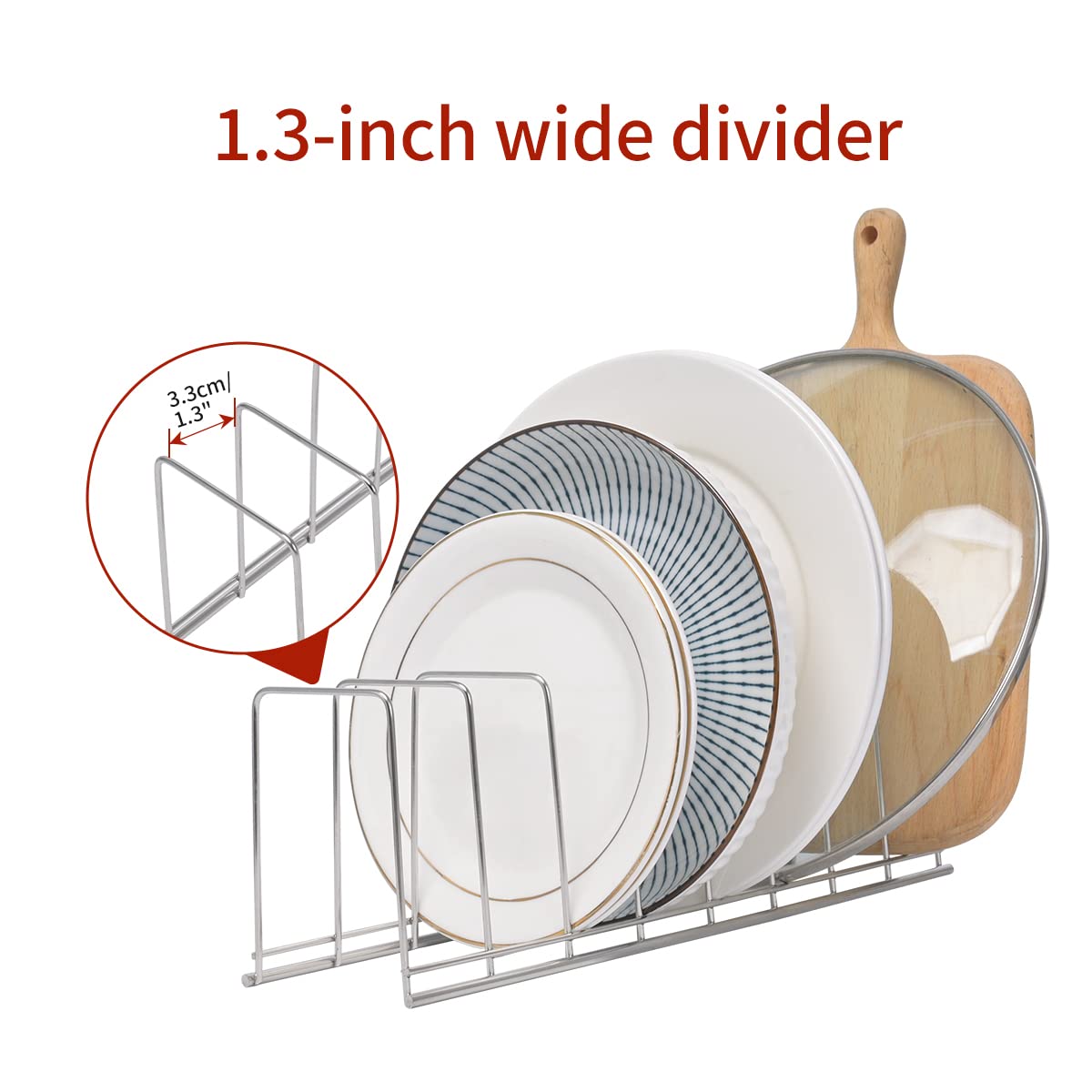 PINNIYOU Pot Lid Organizer, 2 Pack Kitchen Plate Pot Lid Rack Holder Rest, Storage Cutting Boards, Bakeware, Pots & Pans Serving Trays, Reusable Containers in Cabinet Pantry, USU201, Silver