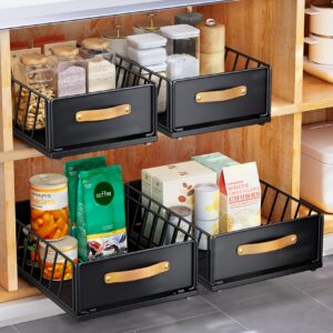 pull out cabinet organizer fixed with adhesive nano film,heavy duty slide out pantry shelves drawer storage,sliding mesh cabinet basket with handle for kitchen, bathroom,home,15.7"x 9.8"x 6.2"