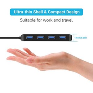 USB 3.0 Hub Splitter - USB Extender 4 Port USB Ultra Slim Data Hub with Individual Power Switch and LED