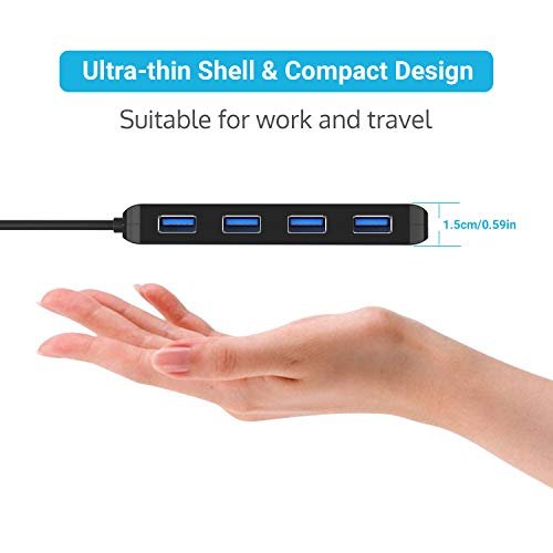 USB 3.0 Hub Splitter - USB Extender 4 Port USB Ultra Slim Data Hub with Individual Power Switch and LED