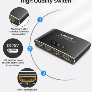 HDMI Switch 3 in 1 Out 4K UHD HDMI Switcher Splitter, Automatic Switch with Remote Metal HDMI Switch Box Hub Support 4K 30Hz 3D 1080P HDCP1.4 for PS5 PS4 Xbox DVD Player Fire Stick Apple TV PC