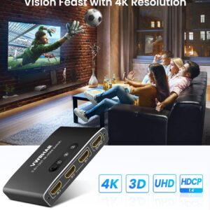 HDMI Switch 3 in 1 Out 4K UHD HDMI Switcher Splitter, Automatic Switch with Remote Metal HDMI Switch Box Hub Support 4K 30Hz 3D 1080P HDCP1.4 for PS5 PS4 Xbox DVD Player Fire Stick Apple TV PC