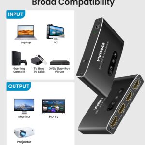 HDMI Switch 3 in 1 Out 4K UHD HDMI Switcher Splitter, Automatic Switch with Remote Metal HDMI Switch Box Hub Support 4K 30Hz 3D 1080P HDCP1.4 for PS5 PS4 Xbox DVD Player Fire Stick Apple TV PC