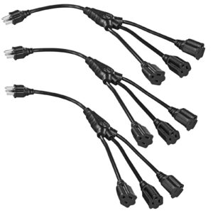 dewenwils extension cord splitter 1 to 3, 18 inch 16/3 heavy duty sjtw wire, 3 prong outdoor power splitter for halloween decor christmas lights, etl listed, black, pack of 3…