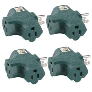 aniai 3 outlet adapter [ul listed] 3 way outlet splitter - 3 t-shaped adapter outdoor power splitter grounded wall tap adapter heavy duty (4, green)