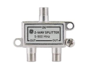 ge 2-way coaxial cable splitter, 5-900 mhz range, rg59 rg6 coax compatible, audio, video, works with hd tv, cable, amplifiers, amplified antennas, nickel, corrosion resistant, 35046