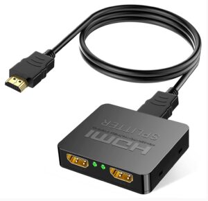 hdmi splitter 1 in 2 out, 4k hd hdmi screen splitter switcher 1 female to 2 female 1080p audio video output, for tv, monitors, projector, laptop, computer, with hdmi/usb cable [ not extend]