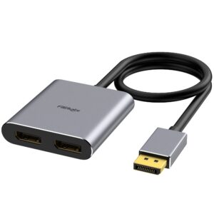 fairikabe displayport to dual displayport splitter adapter 4k60hz for dual monitor display, mst display port adapter extend display 1 in 2 out, displayport hub for desktop pc laptop