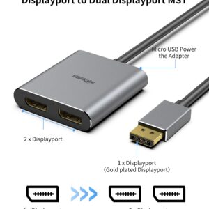 fairikabe DisplayPort to Dual DisplayPort Splitter Adapter 4K60Hz for Dual Monitor Display, MST Display Port Adapter Extend Display 1 in 2 Out, DisplayPort Hub for Desktop PC Laptop