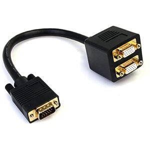 startech.com 1 ft. vga to vga splitter cable - m/f dual monitor video cable splitter (vgaspl1vv) black