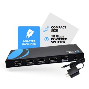 OREI 1 in 4 Out HDMI Splitter, 4K @ 60Hz 2.0 HDMI Splitter 2 Ports with Full Ultra HDCP 2.2, 18 Gbps & 3D Supports EDID Control