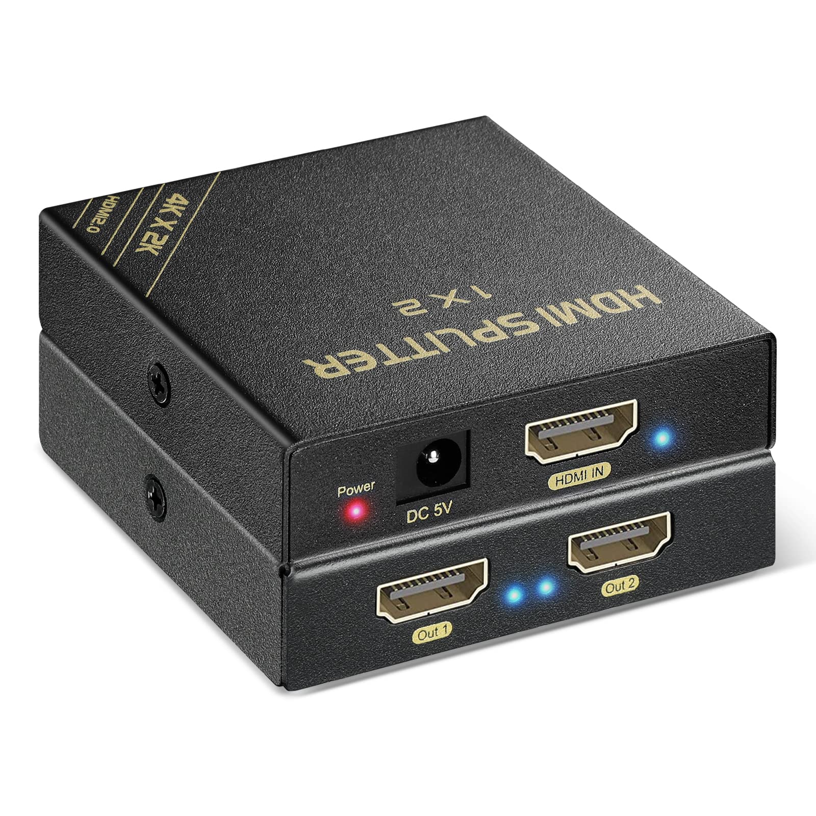 HBAVLINK 4K HDMI Splitter 1 in 2 out 60Hz- HDCP 2.2/2.3 Bypass, HDR, Dolby Atmos/DTS5.1/7.1 - Compatible with PS5/PS4/PS3, Apple TV, Xbox, Cable Box, Roku Stick, etc.