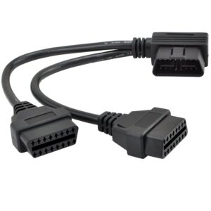 ikkegol 30cm/12 right angle obd2 obd ii y splitter cable 1x male and 2x female j1962 port cord adapter