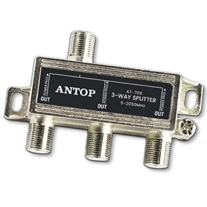 antop 3-way coaxial cable splitter 2ghz- 5-2050mhz worked with satellite, hdtv, antenna signal- all port power dc power passing, silver plated and corrosion resistant