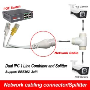 V-Fiabilidad 2-Set PoE Combiner/Mux, POE Splitter Network Cabling Connector 3-Way RJ45 for Surveillance Camera Cables, PoE Synthesis Separation,Support IEEE802.3af/at Protocol, Max Transmission 130M