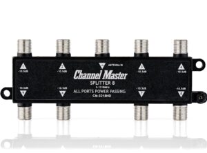 channel master splitter 8, 8-way splitter with power passing capability for tv antenna and cable signals