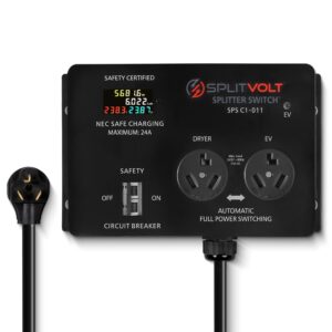 splitvolt(nema 10-30, 240v, 24 amp splitter switch - save thousands on home electric vehicle charging (ev) install, cetlus certified, charge two evs, plug and play