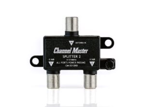 channel master splitter 2, 2-way splitter with power passing capability for tv antenna and cable signals