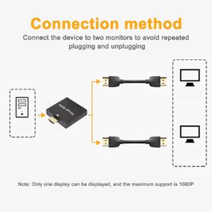 Portable HDMI Splitter 1 in 2 Out, 1x2 1080P HD HDMI Splitter for Dual Monitors, HDMI Audio Video Splitter for 1 PC to 2 TV, Support Only One HDMI Displays Active